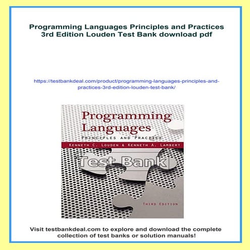 Programming Languages Principles and Practices 3rd Edition Louden Test ...