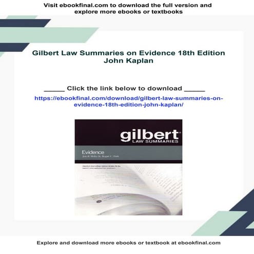 Gilbert Law Summaries on Evidence 18th Edition John Kaplan | PDF