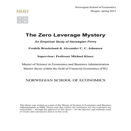Bruskeland and Johansen 2013 - The Zero Leverage Mystery | PDF