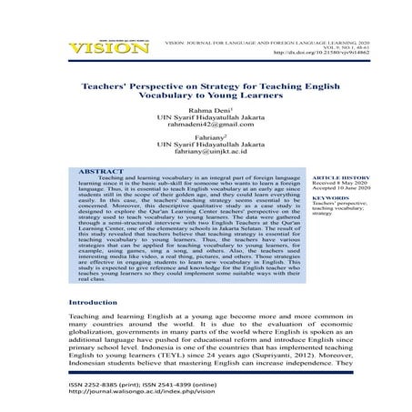 Teachers' Perspective on Strategy for Teaching English Vocabulary to ...