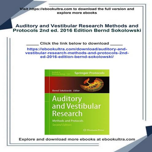 Auditory and Vestibular Research Methods and Protocols 2nd ed. 2016 Edition Bernd Sokolowski | PDF