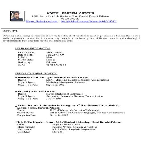 A.FAHEEM SHEIKH_CV | PDF