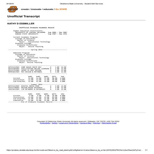 OSU transcript unofficial | PDF