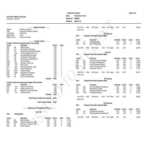 Patrick Hunt Unofficial Transcript | PDF