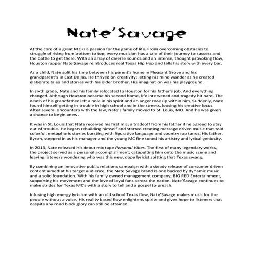 NateSavage Official Artist Biography | PDF