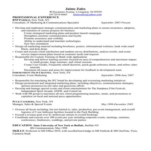 Jaime Zales_Resume | DOC | Marketing and Advertising | Business