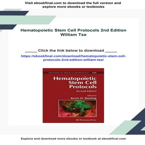 Hematopoietic Stem Cell Protocols 2nd Edition William Tse | PDF