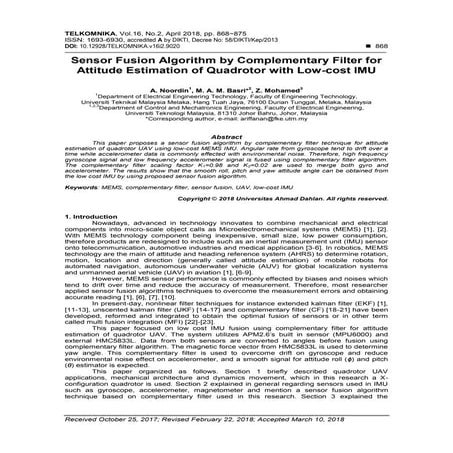 Sensor Fusion Algorithm By Complementary Filter For Attitude Estimation