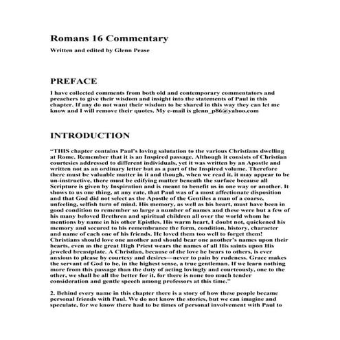 ROMANS 16 COMMENTARY | PDF