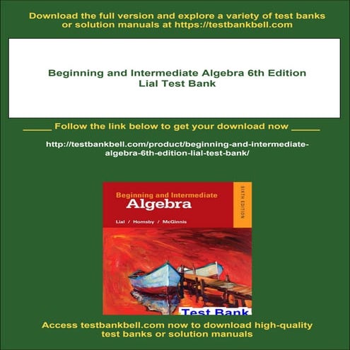 Beginning and Intermediate Algebra 6th Edition Lial Test Bank | PDF