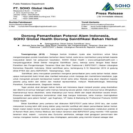 2_Draft Press Release Program Saintifikasi - Media Trip 7 Dec 2016 + input Dr danang 2 | PDF