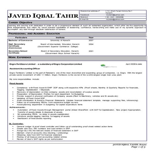 Resume- Javed Iqbal Tahir | PDF