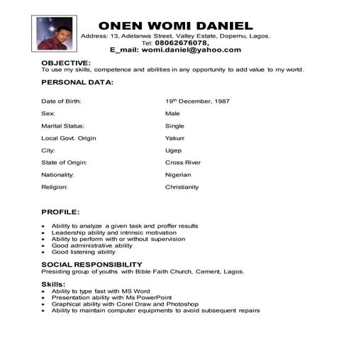 Womi Daniel ONen main cv | DOCX