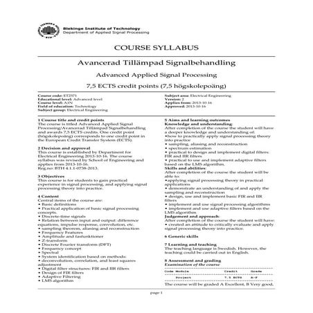 Syllabus-ET2571-Advanced Applied Signal Processing | PDF