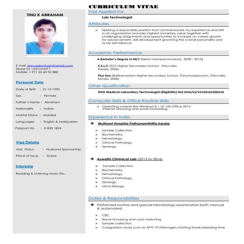 Tinu K Abraham CV (1) | PDF