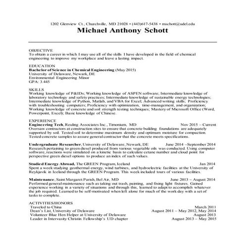 Schott, Michael - Resume | DOCX | Chemistry | Science