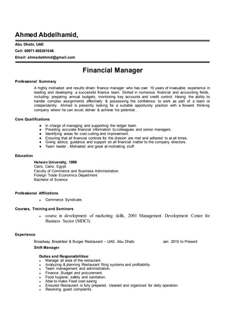 Amr Younis cv | DOC | Business Accounting & Finance | Business