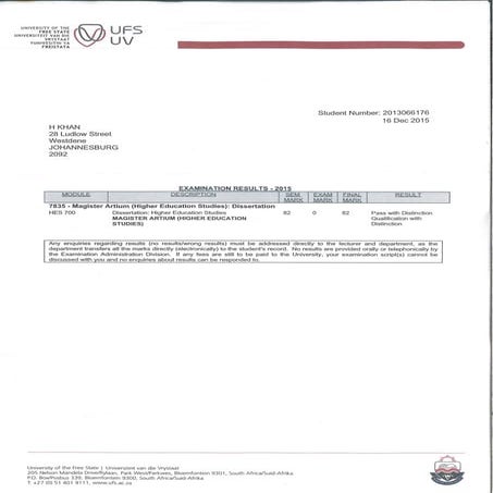 Gabriel Hoosain Khan - Masters Transcript - Dec2015 | PDF