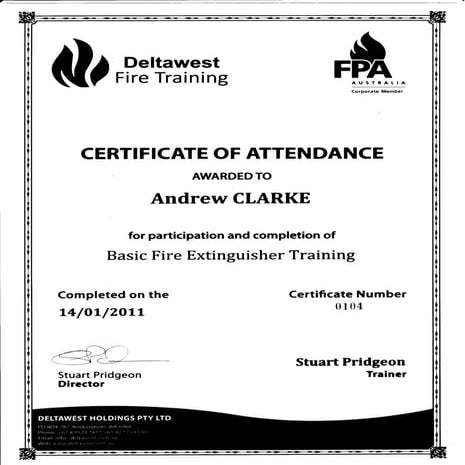 Basic Fire Extinguisher Training Certificate
