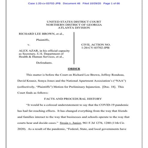 Order Denying Injunction Against CDC Eviction Ban | PDF