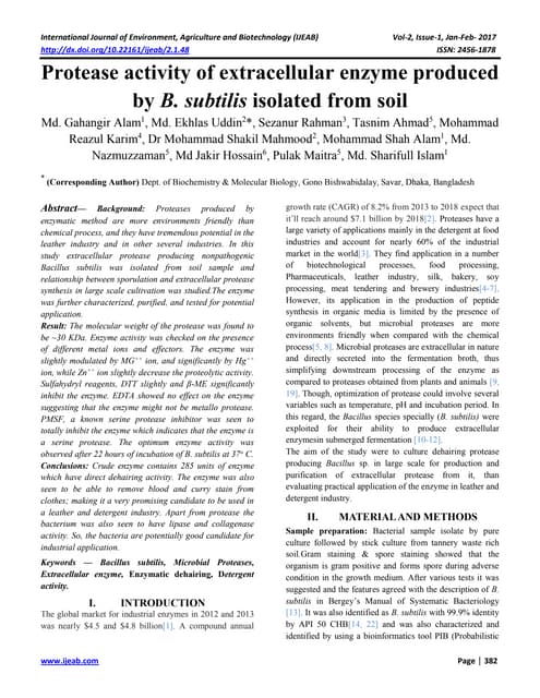 Isolation and Characterization of Thermostable Protease Producing Bacteria from Soap Industry ...