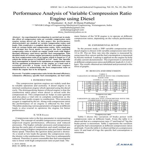 Performance Analysis of Variable Compression Ratio Engine using Diesel | PDF