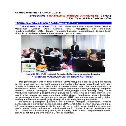 (2021) Silabus Pelatihan "Effective TRAINING NEEDS ANALYSIS (TNA)" di ...