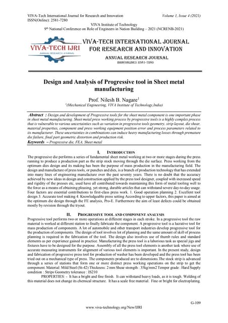 Design of Stage Progressive Die for a Sheet Metal Component | PPTX