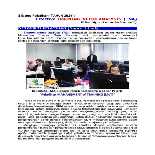 (2021) Silabus Pelatihan "Effective TRAINING NEEDS ANALYSIS (TNA)" di Era Digital 4.0 dan ...