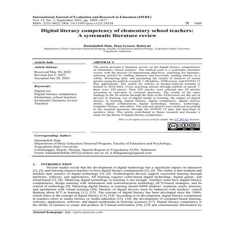 Digital literacy competency of elementary school teachers: A systematic ...