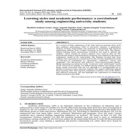 Learning styles and academic performance: a correlational study among ...