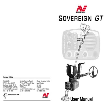 Instruction Manual Minelab Sovereign GT Metal Detector English Language ...