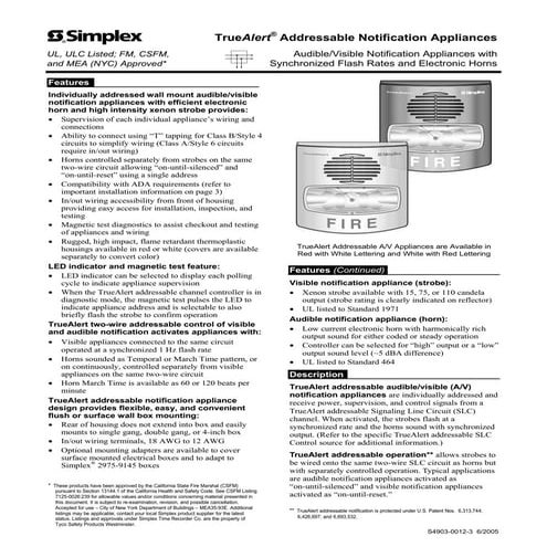 4903-0012 - Addressable Strobe with Horn - 4903-9451, 52, 53, 54, 55.pdf