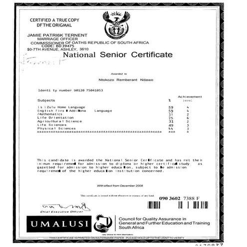 Matric Certificate | PDF