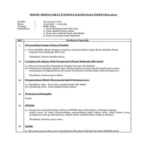 49073081 minit-mesyuarat-panitia-sains-kali-pertama-2011 | PDF