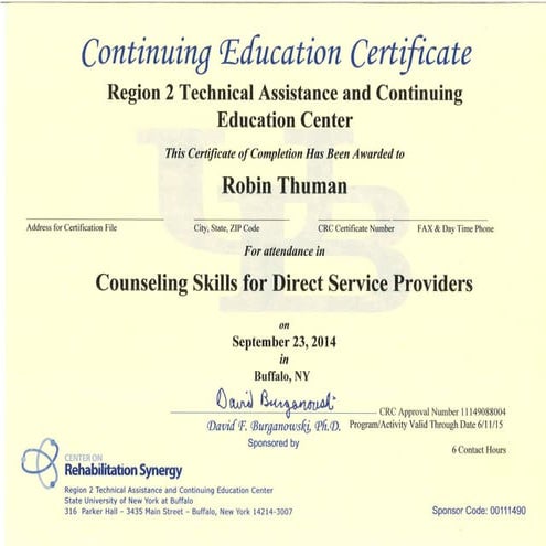 Counseling Certificate 2014 | PDF