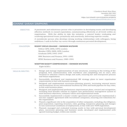 Simpkins, Joanne - Resume - January 2017 | DOC | Human Resources | Business