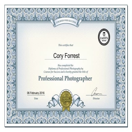 Diploma of Professional Photography Certificate - Cory Forrest | PDF