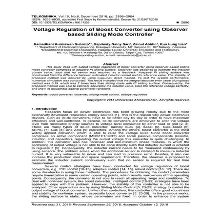Voltage Regulation of Boost Converter using Observer based Sliding Mode Controller | PDF