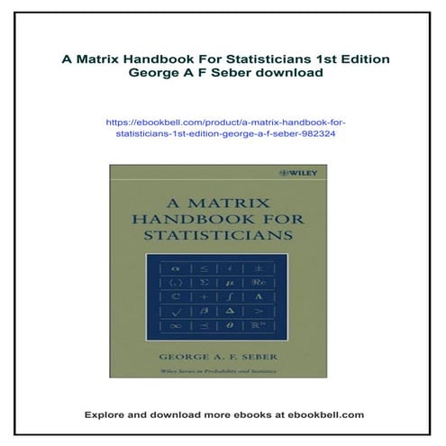 A Matrix Handbook For Statisticians 1st Edition George A F Seber | PDF