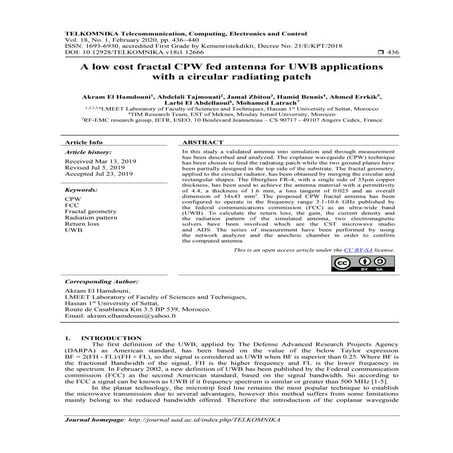 A Low Cost Fractal Cpw Fed Antenna For Uwb Applications With A Circular Radiating Patch Pdf