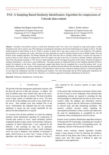 Pas A Sampling Based Similarity Identification Algorithm For Compression Of Unicode Data 9174
