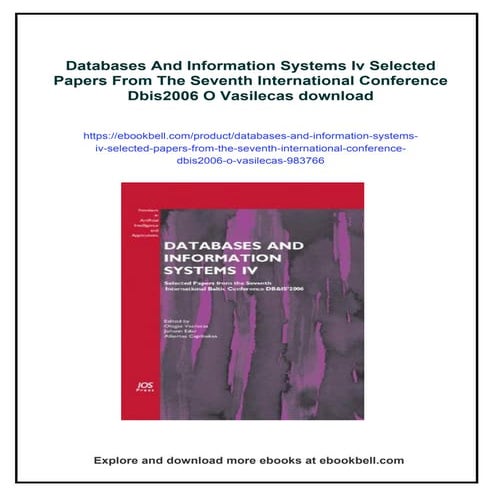 Databases And Information Systems Iv Selected Papers From The Seventh ...