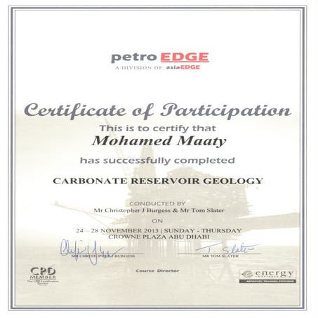 Carbonate Reservoir Geology Course Certificate | PDF