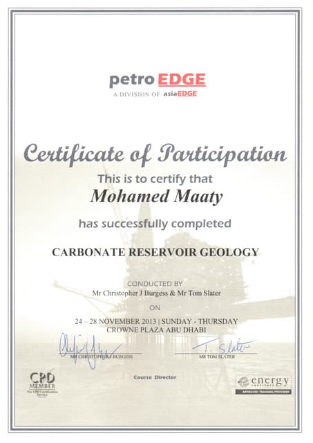Petroskills_Sandstone Reservoirs Course Certificate | PDF