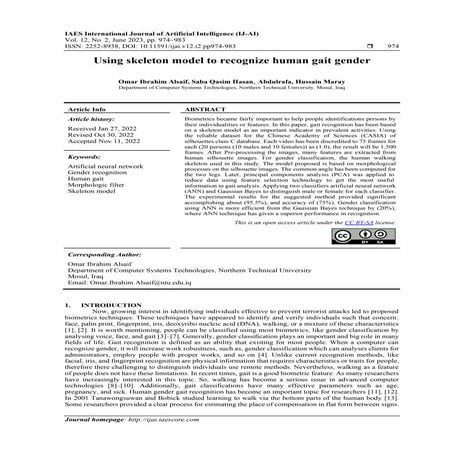 Using Skeleton Model To Recognize Human Gait Gender Pdf