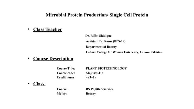 Single cell protein | PPTX | Chemistry | Science