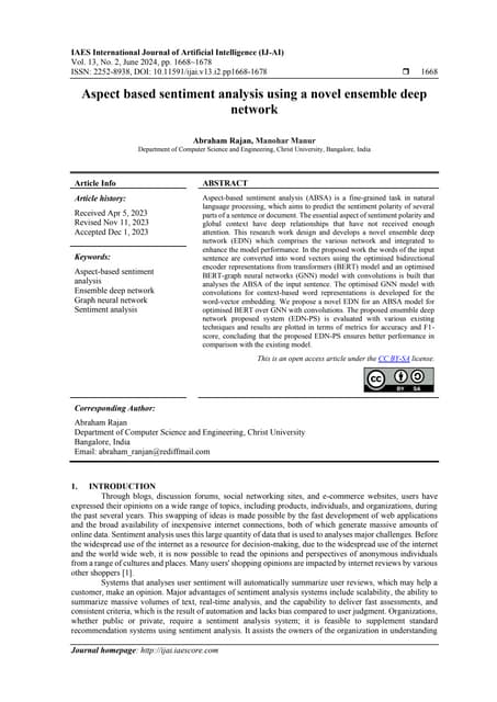 Aspect Based Sentiment Analysis Using Fine Tuned Bert Model With Deep