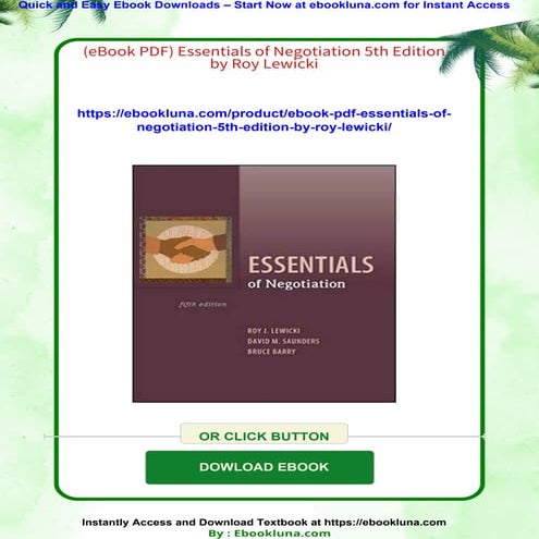 (eBook PDF) Essentials of Negotiation 5th Edition by Roy Lewicki | PDF