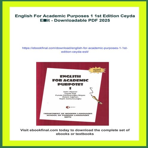 English For Academic Purposes 1 1st Edition Ceyda Eşit | PDF